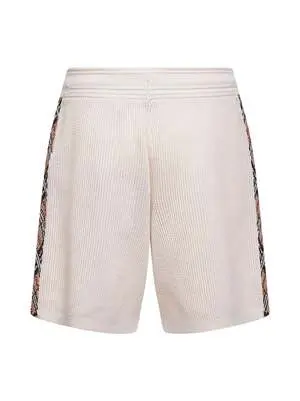 Burberry Beige Cotton Mesh Shorts With Check Trims