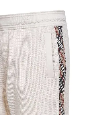 Burberry Beige Cotton Mesh Shorts With Check Trims