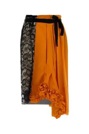 Prada Black Lace & Orange Tafetta Skirt - Multicolor
