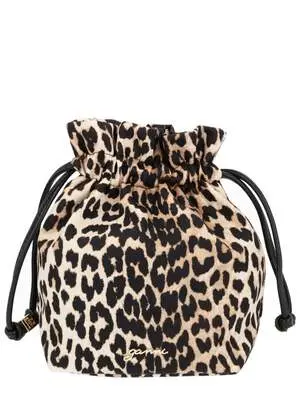 GANNI Leopard Print Drawstring Pouch Bag - Multicolor