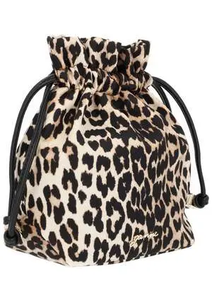 GANNI Leopard Print Drawstring Pouch Bag - Multicolor
