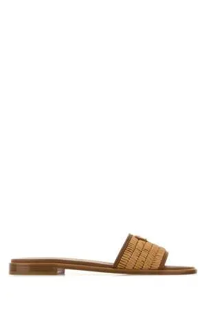 Prada Raffia Slip-on Flat Sandals - Brown