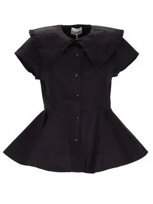 GANNI Ruffled Collar Shirt - Black