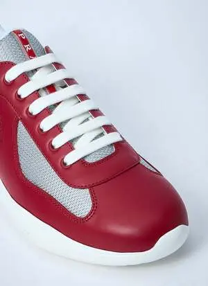 Prada America's Cup Low-top Leather And Mesh Sneakers - Red