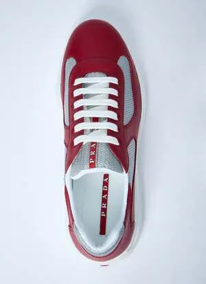 Prada America's Cup Low-top Leather And Mesh Sneakers - Red