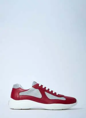 Prada Prada America's Cup Low-Top Leather And Mesh Sneakers Red