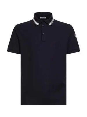 Moncler Blue Cotton Pique Polo Shirt With Logo Detail - Multicolor