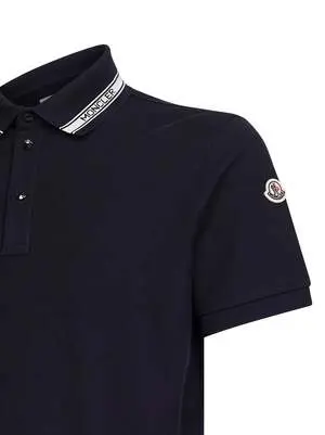 Moncler Blue Cotton Pique Polo Shirt With Logo Detail