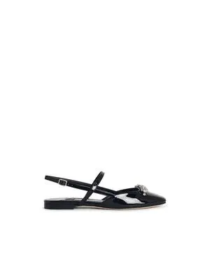 JIMMY CHOO Belinda Sb Flat Patent Leather Ballet Flats With Embellished Toe And Buckle - Black