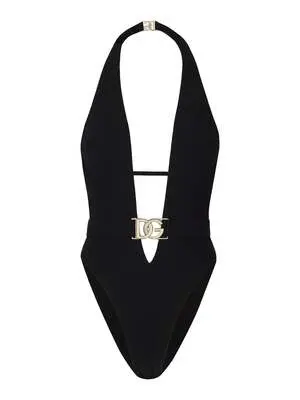 Dolce & Gabbana One-piece Swimsuit With Dg Logo Buckle - Black