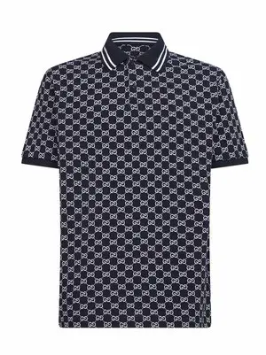 Gucci Gucci Men Navy Blue And White Gg Jacquard Cotton Pique Polo Shirt Multicolor