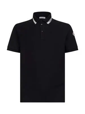 Moncler Black Cotton Pique Polo Shirt With Logo Detail - Multicolor