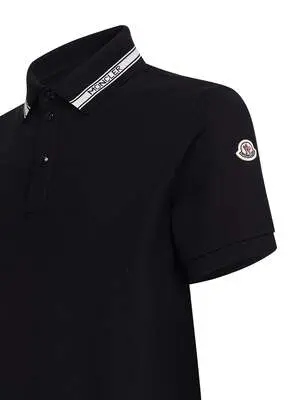 Moncler Black Cotton Pique Polo Shirt With Logo Detail - Multicolor