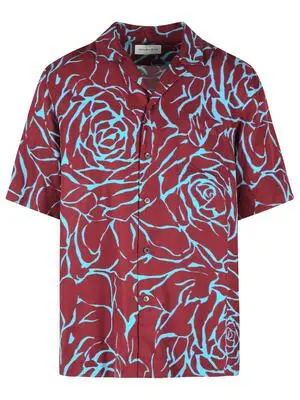 Dries Van Noten Carltone' Burgundy And Light Blue Viscose Shirt - Multicolor