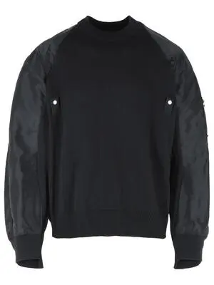 Sacai Cotton Blend Sweater With Sleeve Pocket And Snap Details - Black
