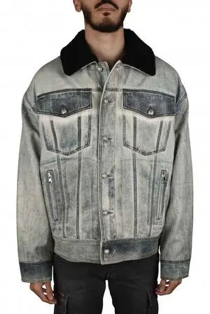 Balmain Denim Jacket With Embossed Logo And Black Collar