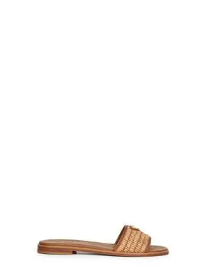 Prada Natural Leather Slide Sandals With Crochet Detail - Multicolor