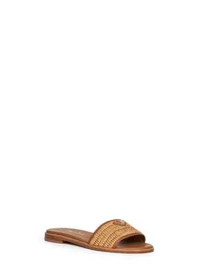 Prada Natural Leather Slide Sandals With Crochet Detail - Multicolor
