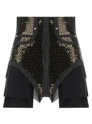 Rick Owens Dirt Cuoffs Sequined High-waisted Denim Shorts
