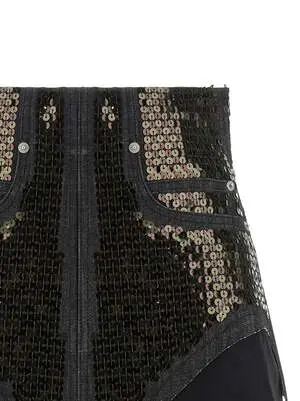 Rick Owens Dirt Cuoffs Sequined High-waisted Denim Shorts