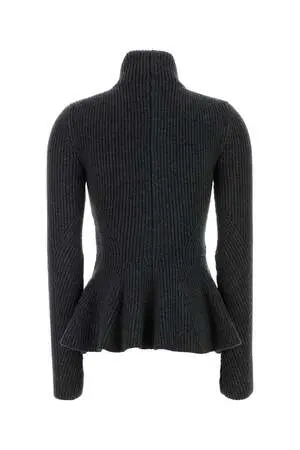 Alaïa Ribbed Knit Cardigan With Peplum Detail