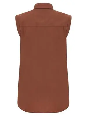 Brunello Cucinelli Sleeveless Shirt With Monile Trim - Brown