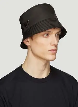 Prada Nylon Logo Bucket Hat - Black