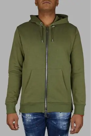 Balmain Khaki Cotton Zip-up Hooded Cardigan With Logo Detail - Yellow