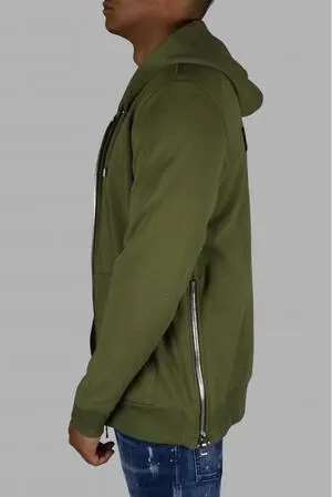 Balmain Khaki Cotton Zip-up Hooded Cardigan With Logo Detail - Yellow