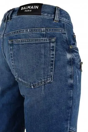 Balmain Tapered Jeans With Ribbed Knee Inserts And Zipped Pockets - Blue