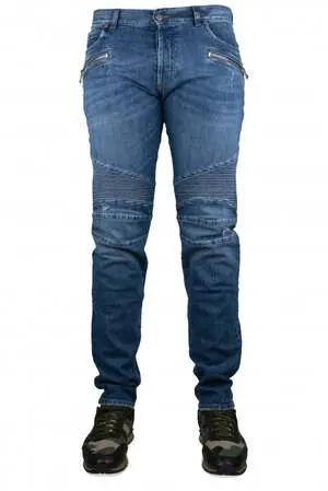 Balmain Tapered Jeans With Ribbed Knee Inserts And Zipped Pockets - Blue