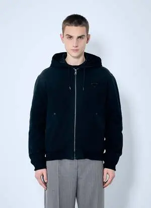 Prada Denim Hooded Jacket With Logo Plaque - Black