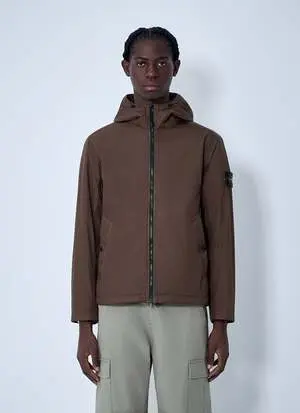 Stone Island Hooded Zip-up Lightweight Jacket With Logo Patch - Brown