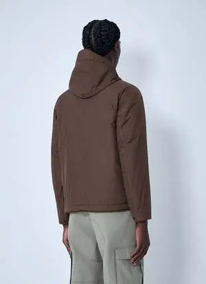 Stone Island Hooded Zip-up Lightweight Jacket With Logo Patch - Brown