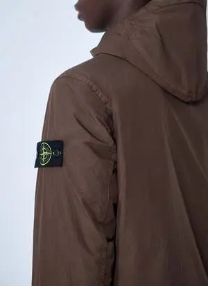 Stone Island Hooded Zip-up Lightweight Jacket With Logo Patch - Brown