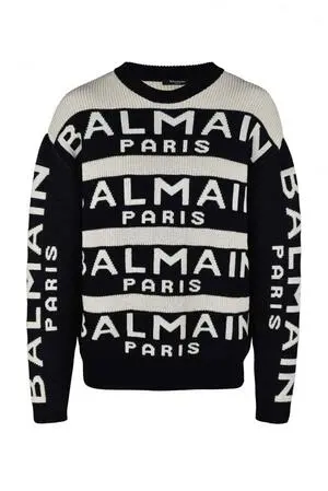 Balmain Striped Logo Knit Sweater - Black