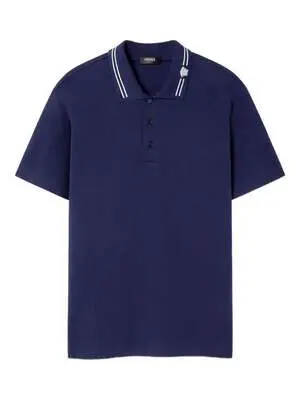 Versace Embroidered Cotton Polo Shirt - Blue