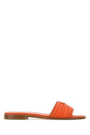 Prada Raffia Slides - Orange