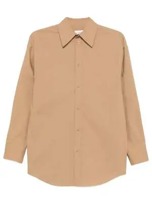 Saint Laurent Cotton Poplin Shirt With Cassandre Embroidery - Brown