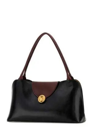 Versace Leather Medium Shoulder Bag With Turn Lock - Black