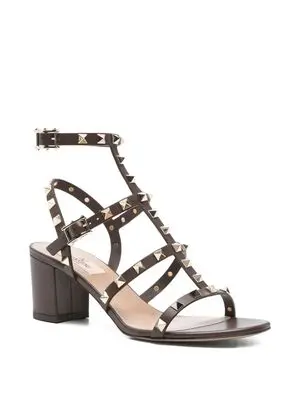Valentino Garavani Rockstud 60 Leather Ankle Strap Sandals - Brown