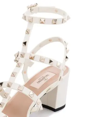 Valentino Garavani Rockstud 60 Leather Ankle Strap Sandals - White