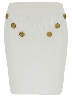 Balmain Ribbed Knit Mini Pencil Skirt With Jewel Buttons - Multicolor