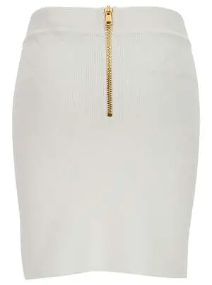 Balmain Ribbed Knit Mini Pencil Skirt With Jewel Buttons - Multicolor