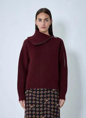 Dries Van Noten Dries Van Noten Burgundy Wool Zip Collar Sweater Red