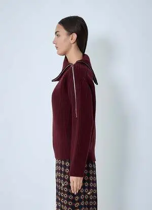 Dries Van Noten Burgundy Wool Zip Collar Sweater - Red
