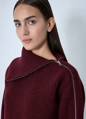 Dries Van Noten Burgundy Wool Zip Collar Sweater - Red