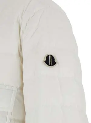 RICK OWENS X MONCLER White Down Jacket With Logo Patch