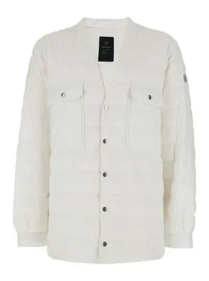 RICK OWENS X MONCLER White Down Jacket With Logo Patch - Multicolor