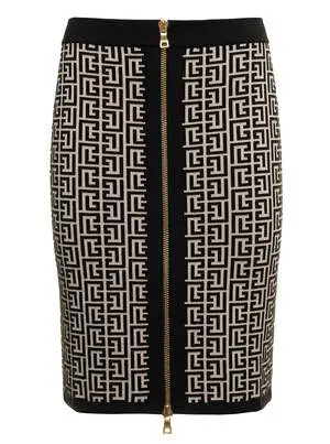 Balmain Monogram Wool Pencil Skirt - Multicolor